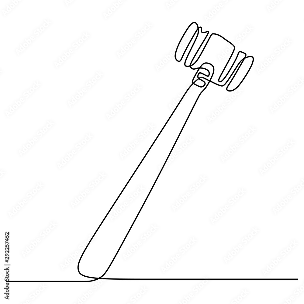 one line drawing of judge hammer law object continuous hand drawn ...