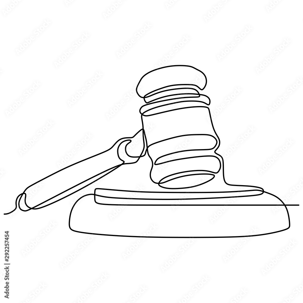 minimalist design of judge hammer continuous one line drawing vector ...