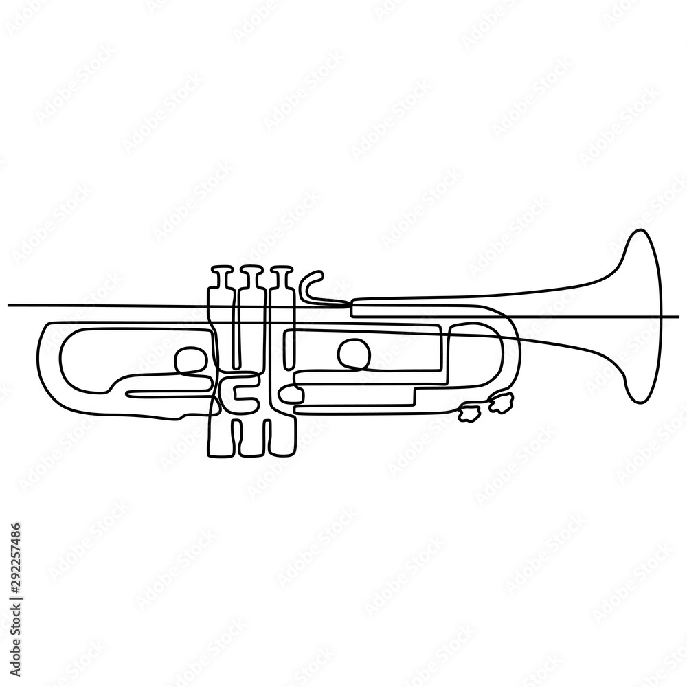 one continuous line drawing trumpet music instrument vector ...