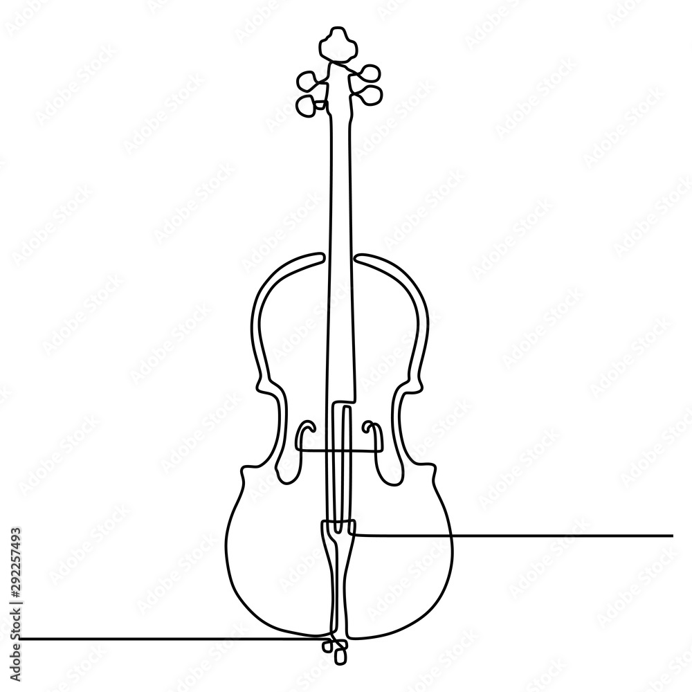 continuous one line drawing cello instrument vector illustration ...