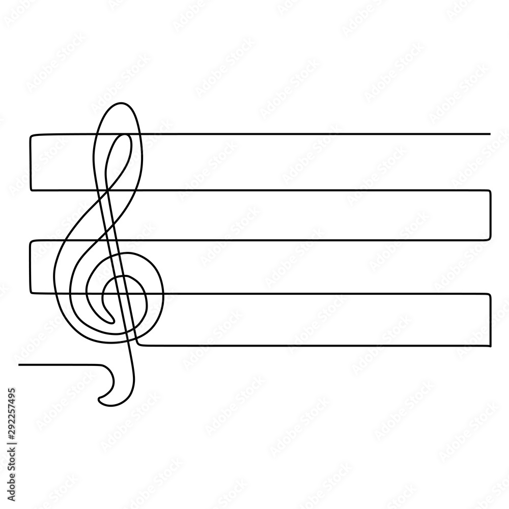 A treble clef one continuous line drawing music symbol. Vector ...