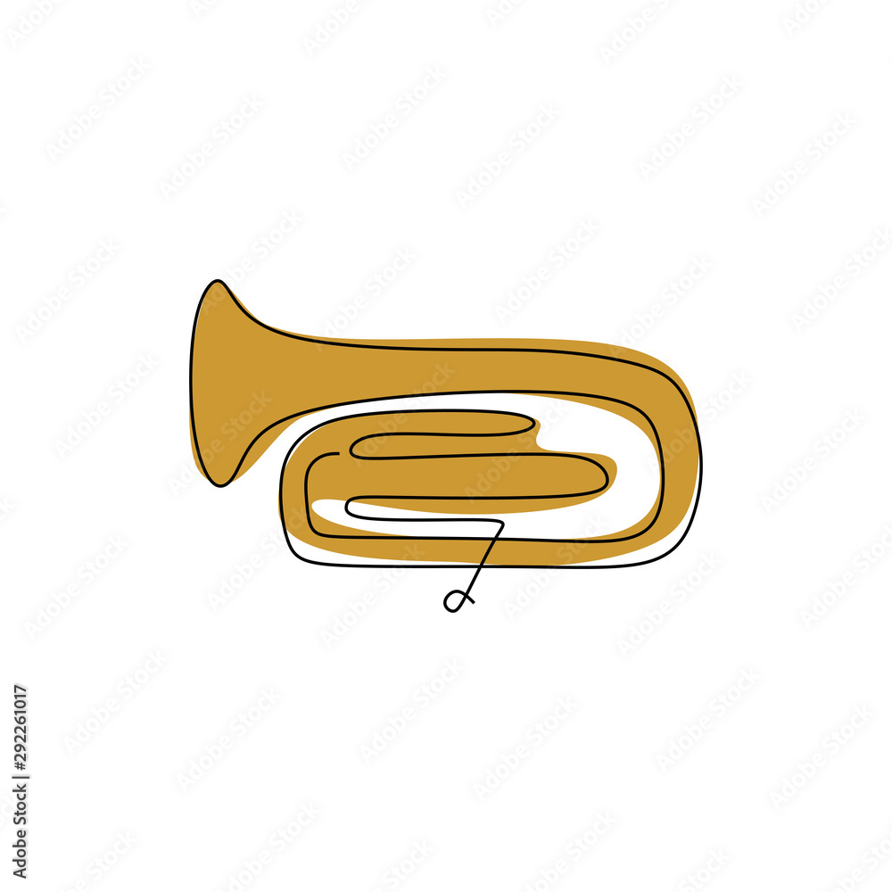 one continuous line drawing Frech horn music instrument vector ...
