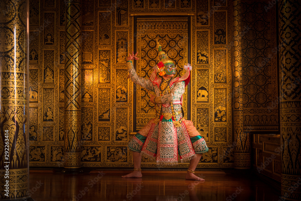 Khon is art culture Thailand Dancing in masked Tos-sa-kan showed ...