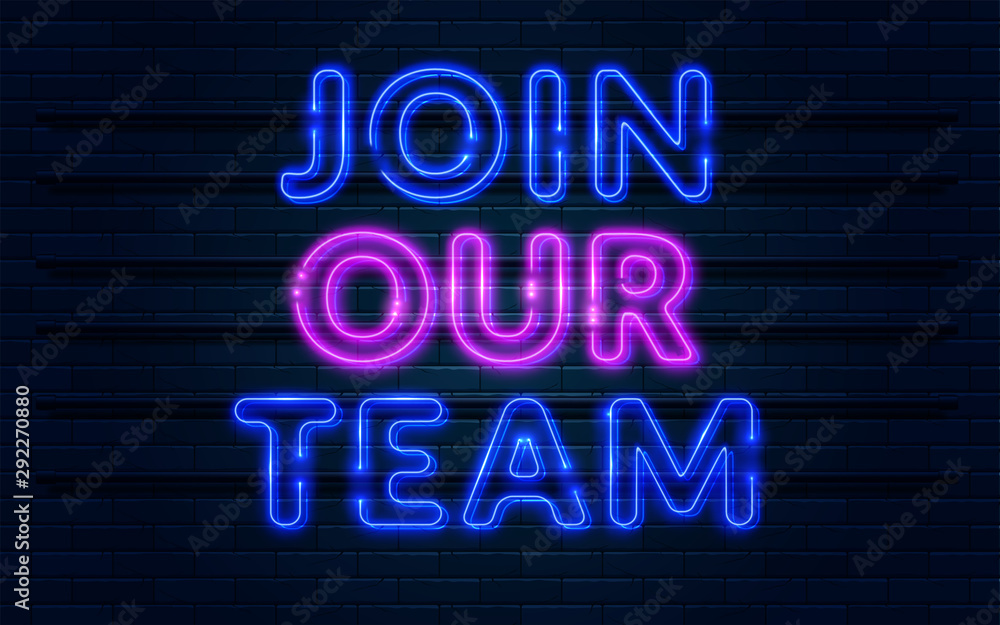 join our team Neon Sign Vector, design element, light banner ...