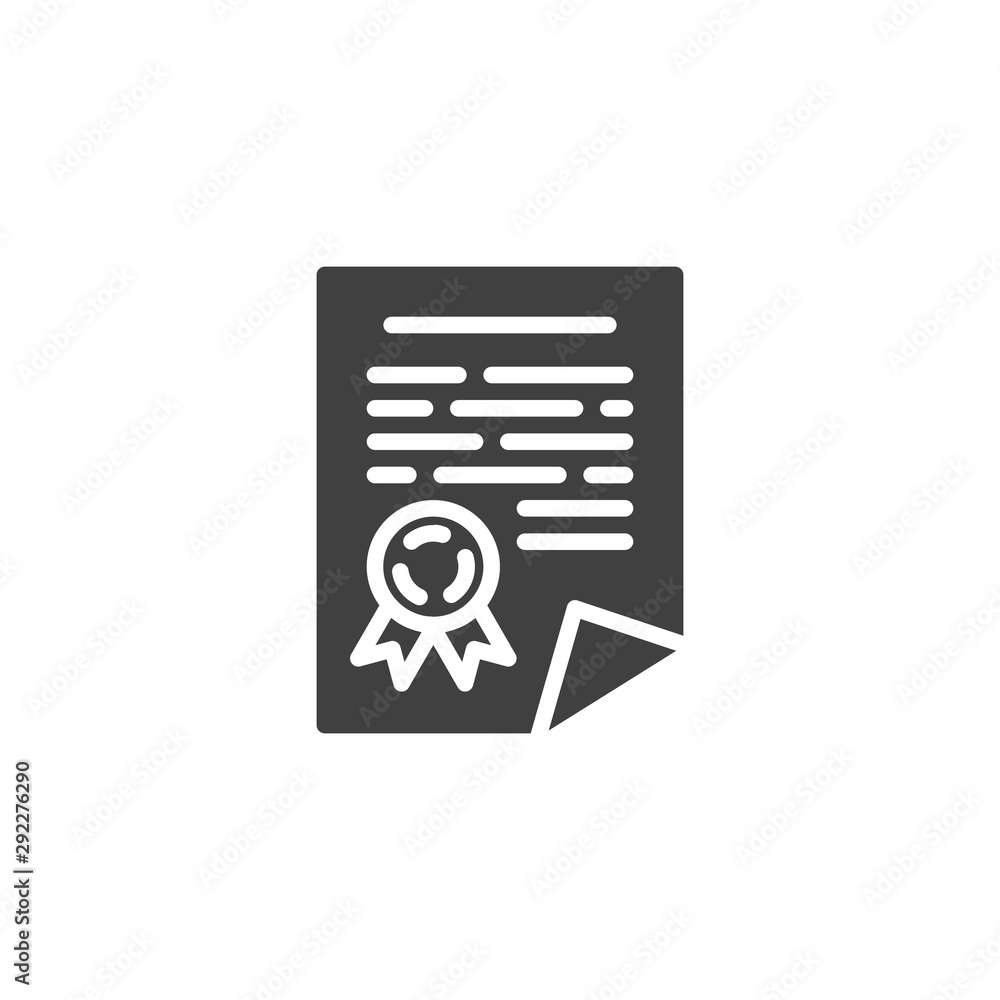 Certificate document vector icon. Warranty sheet of paper with stamp ...