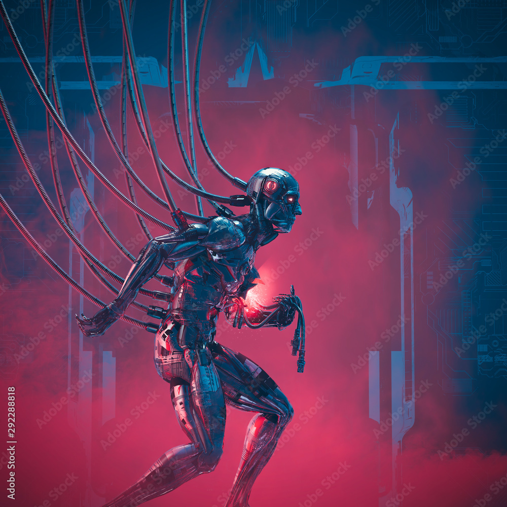 System failure imminent / 3D illustration of damaged futuristic ...