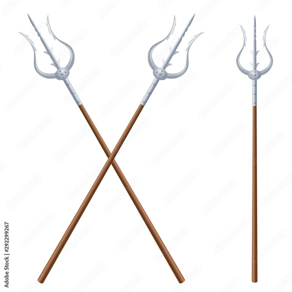 Two crossed fantastic tridents on a white background. Vector ...