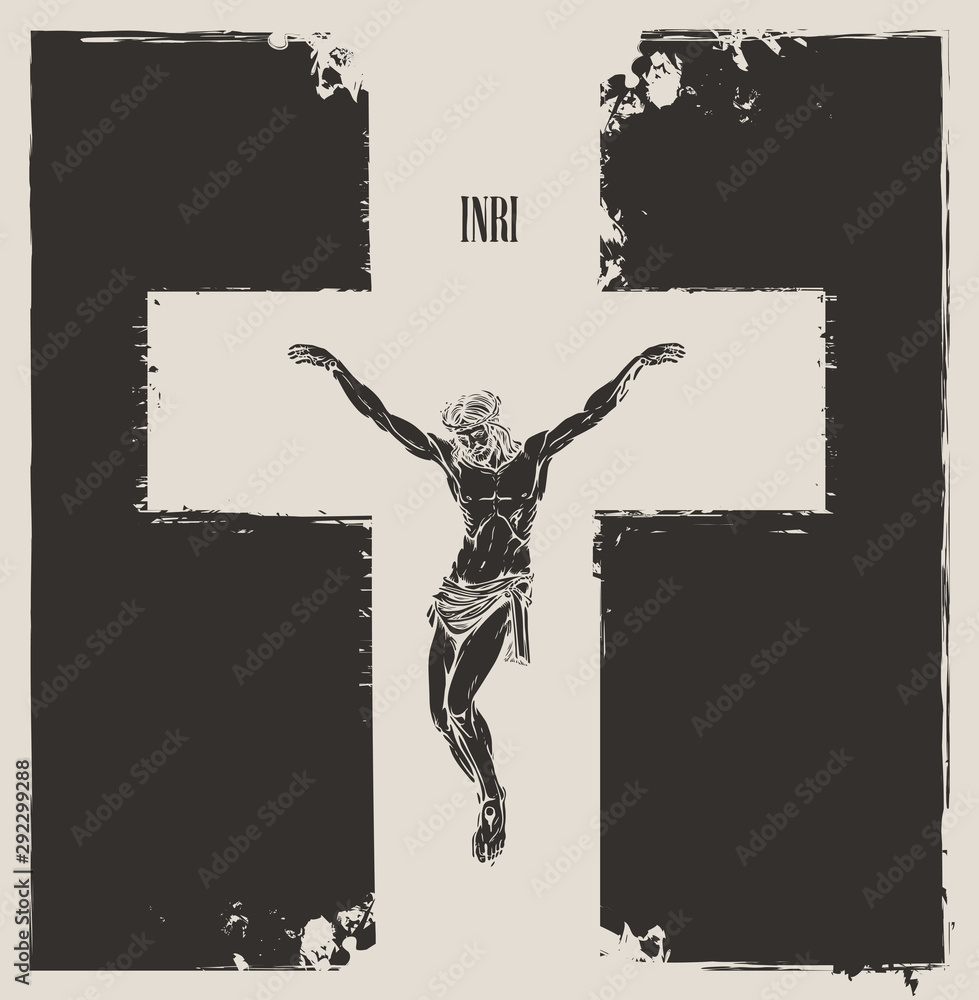 Vector banner on the religious theme with crucifixion. Abstract ...