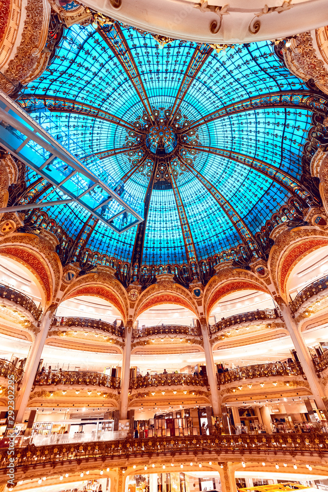 27 July 2019, Paris, France: The famous chic stained glass ceiling with ...