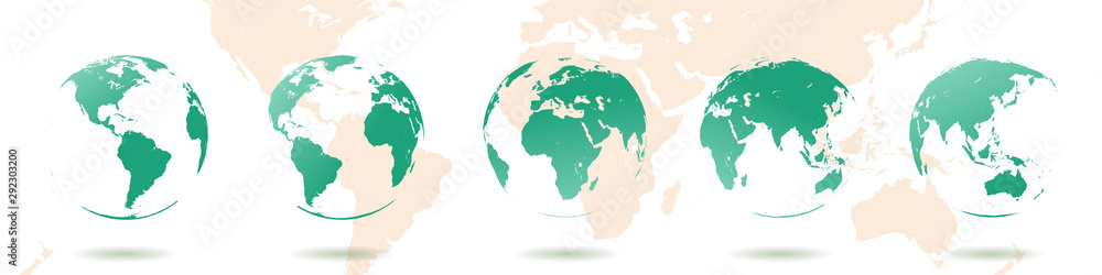 Set of Earth globes. Vector elements of the world. High detailed map ...