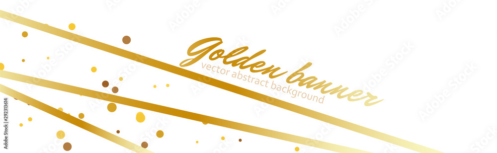 Gold glitter template banner with ribbons. Shiny luxury vector with ...