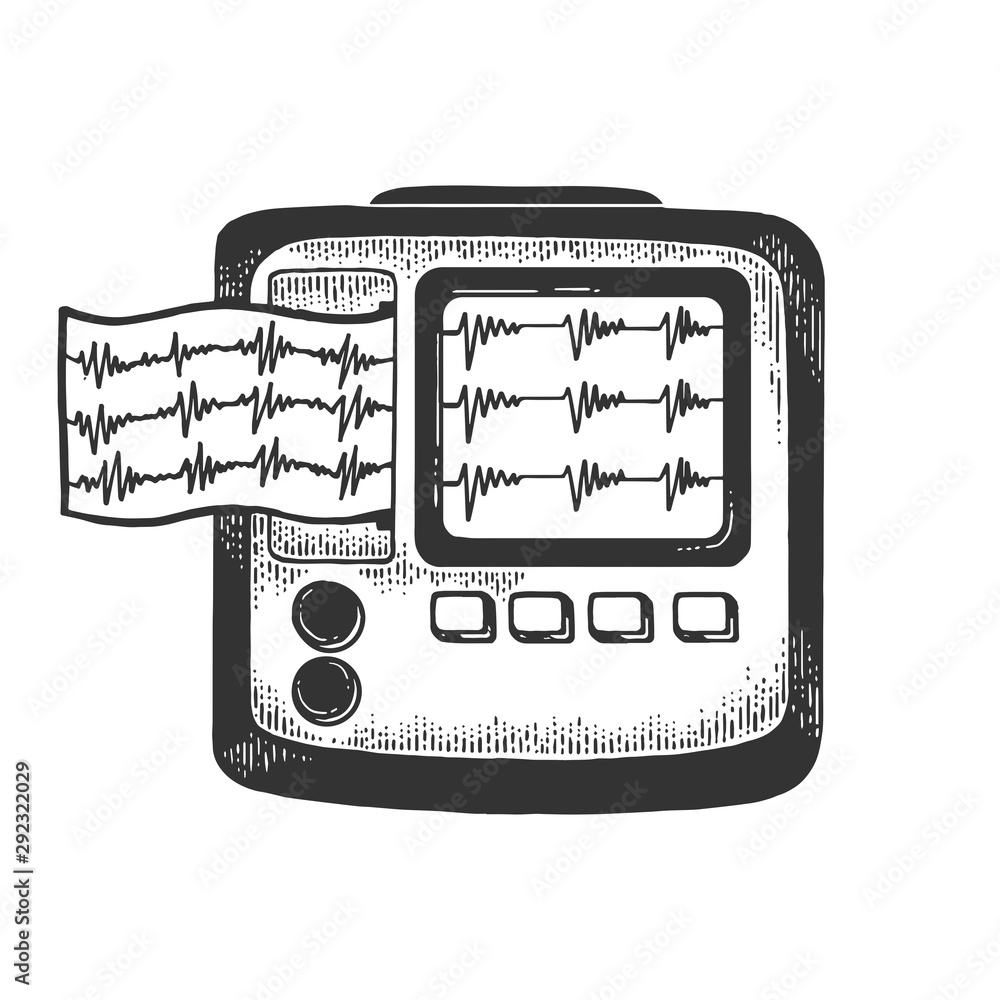 Holter heart monitor cardiac monitoring device sketch engraving vector ...