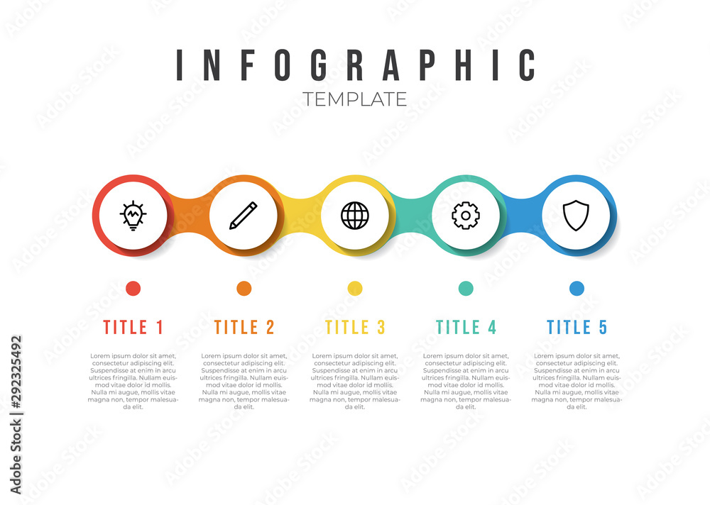 infographic list template element with horizontally 5 points and icons ...