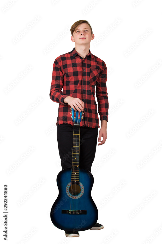 Full length portrait of handsome boy teenager posing with his favourite ...