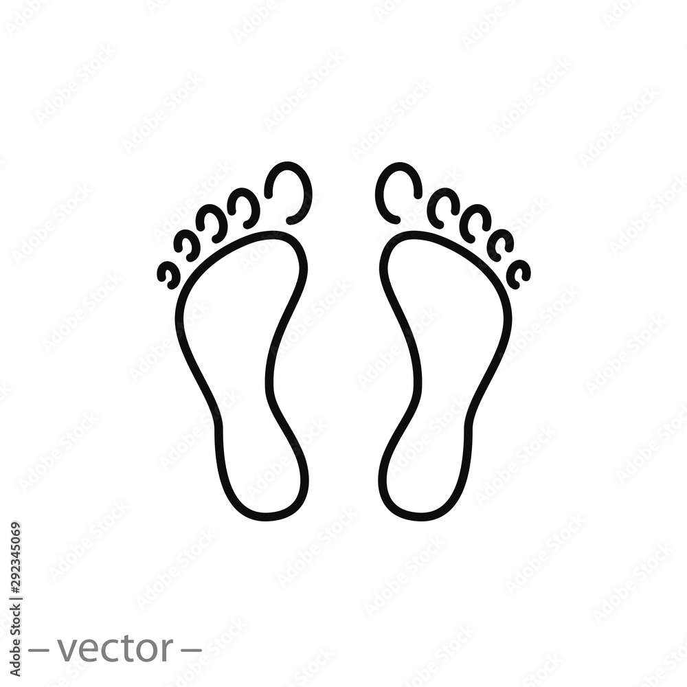 foot print icon, step, outline footprint, barefoot sign, thin line ...