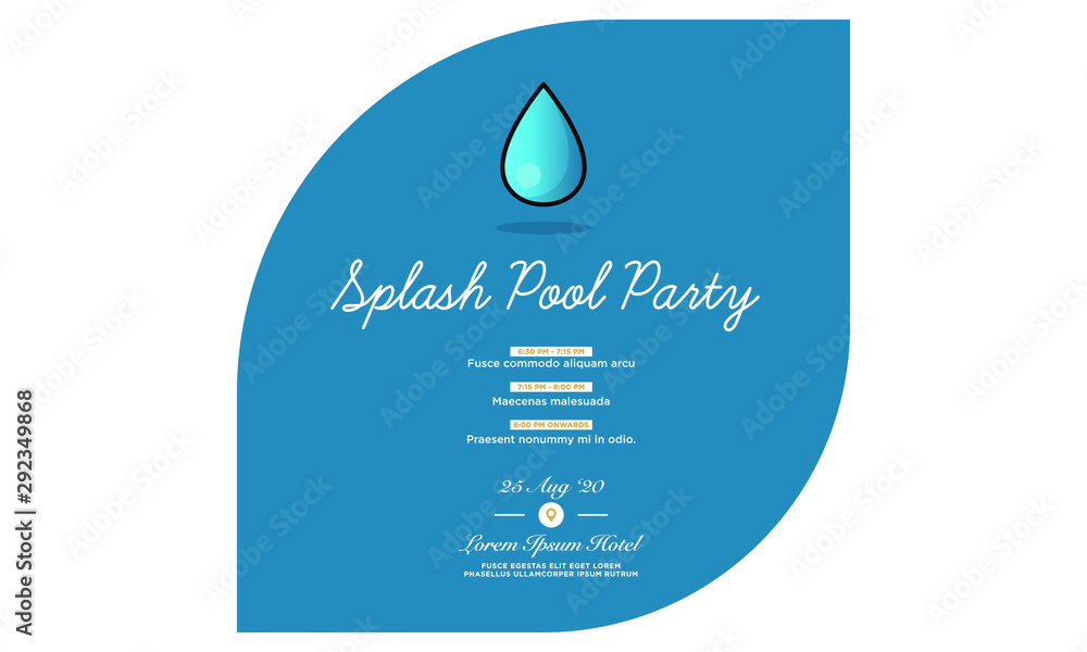 Pool Party Invitation Design with Water Drop Where and When Details ...