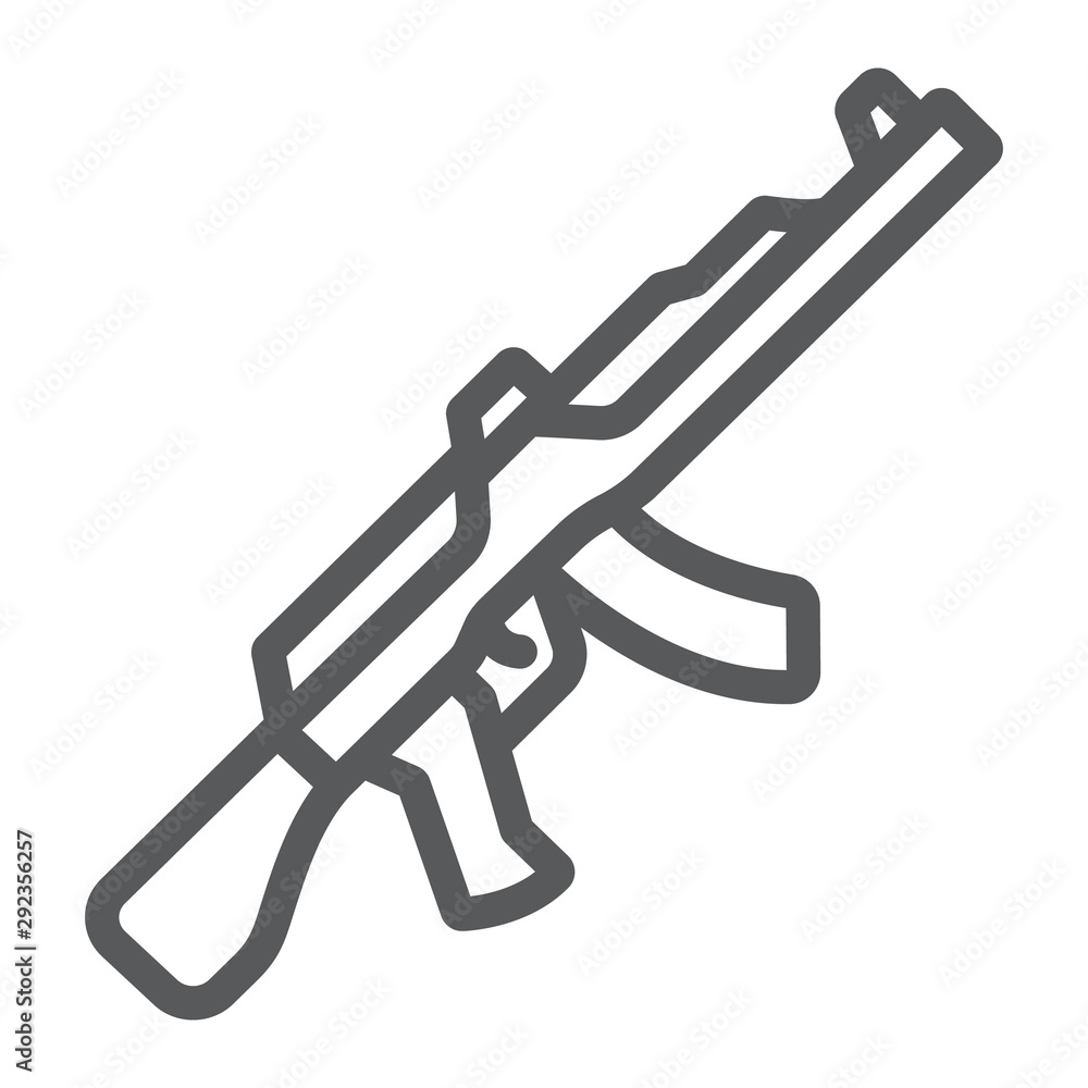 AK47 line icon, rifle and military, machine gun sign, vector graphics ...
