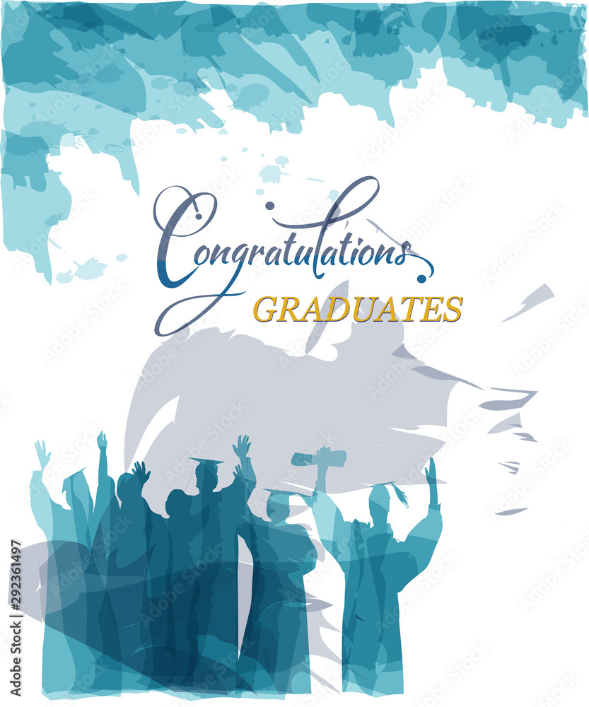 Congratulations graduates typography with silhouettes of graduates in ...