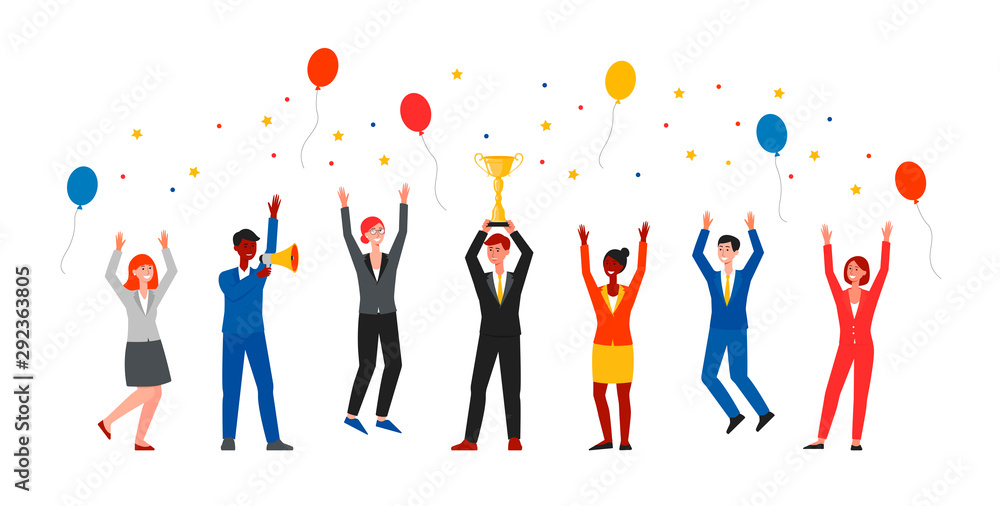 Cartoon business team celebrating an award Stock Vector | Adobe Stock