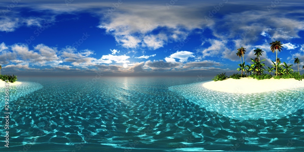 Tropical island with a palm tree at sunset. HDRI, environment map ...