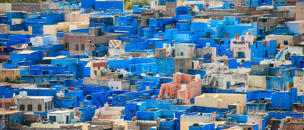 View of the blue houses in the old town of Jodhpur, India's Blue City ...