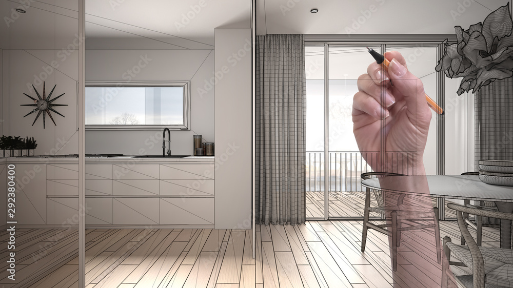 Architect interior designer concept: hand drawing a design interior ...