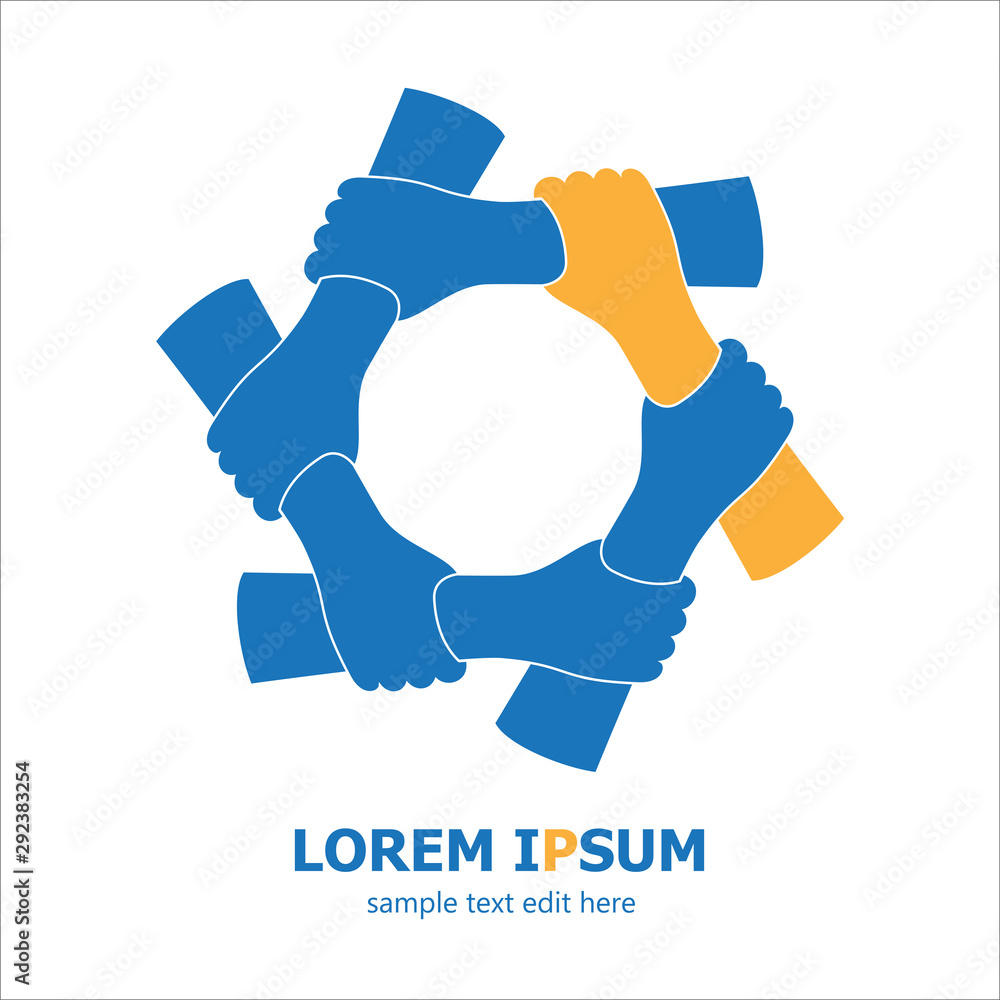 Six helping hands logo. Six hands holding hands representing teamwork ...