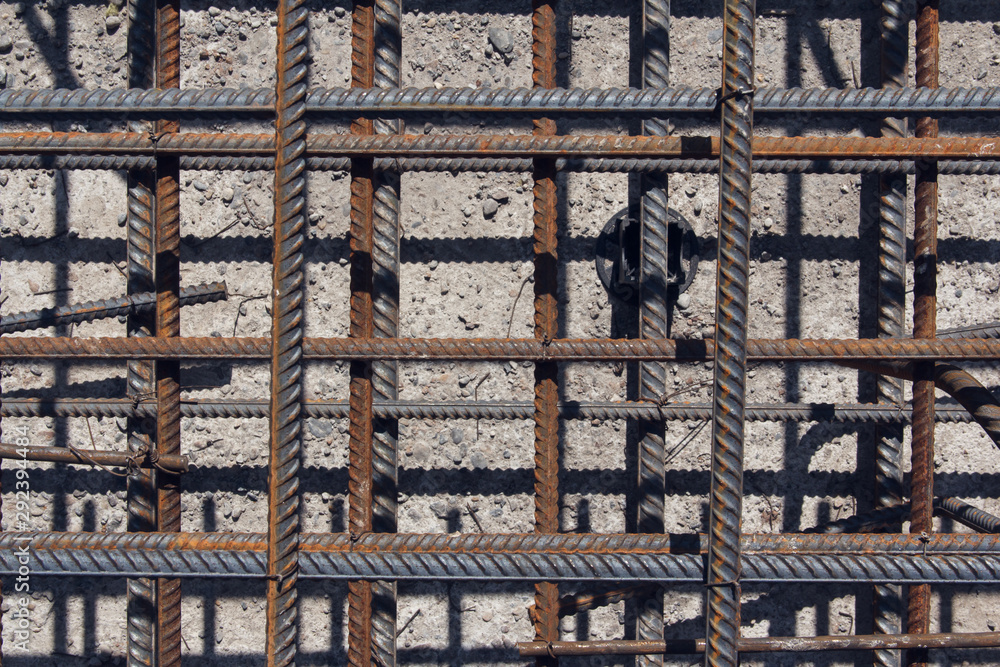 Industrial background. Rebar texture. Rusty rebar for concrete pouring ...