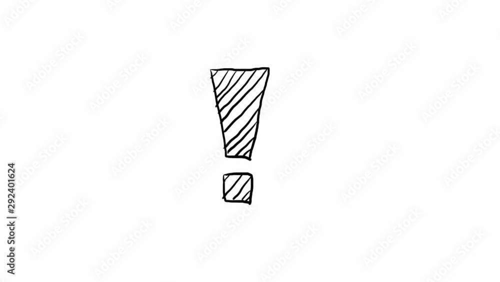 Loopable hand-drawn animated cartoon doodle exclamation mark sign on ...