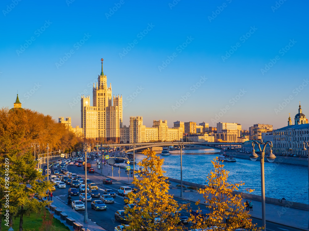Beautiful view of Moscow from Zaryadye landscape park viewing bridge on ...