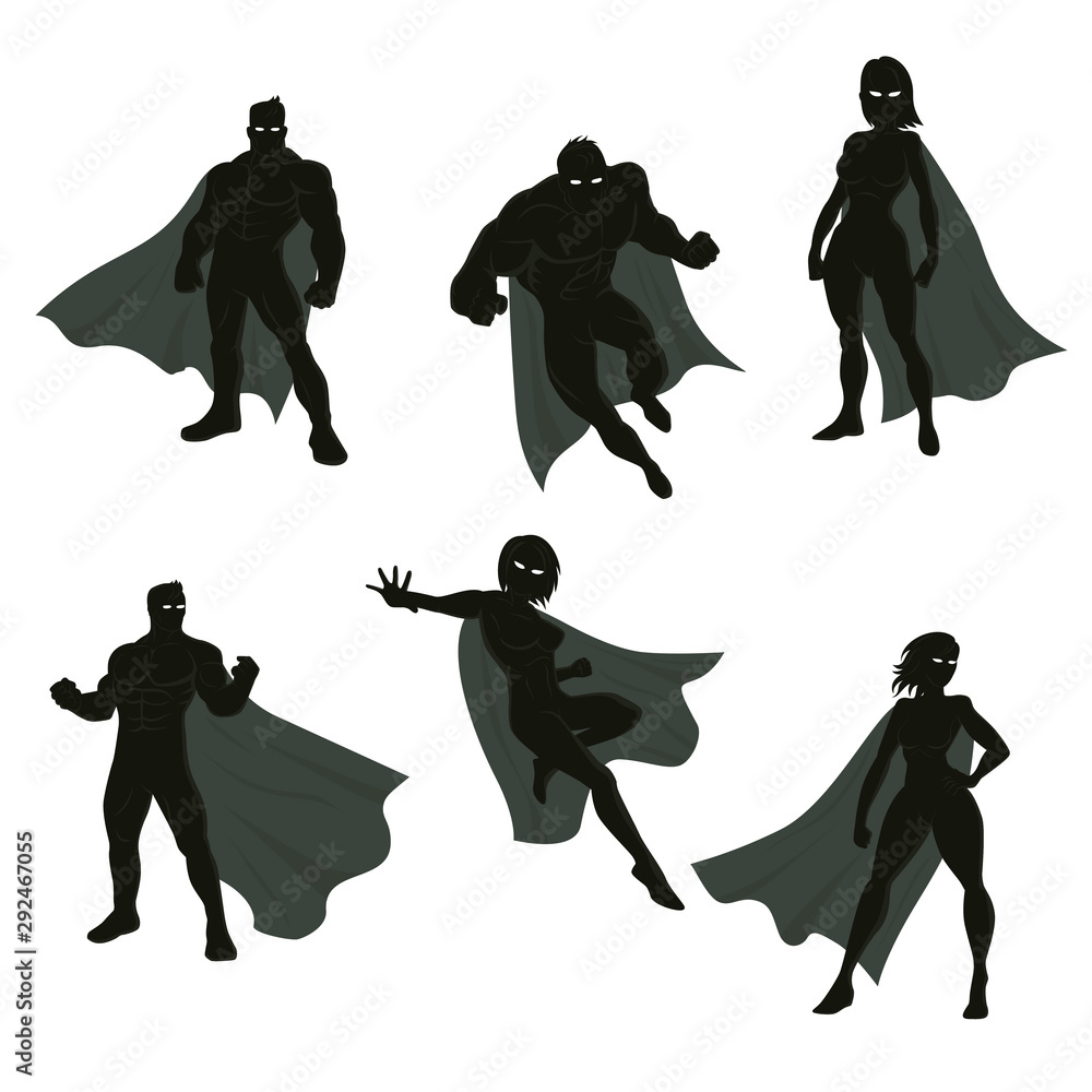 Superhero Silhouettes Stock Vector | Adobe Stock
