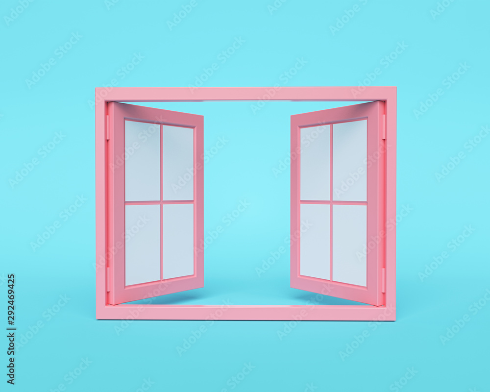 pastel pink colored opened window. minimal style. 3d rendering Stock ...