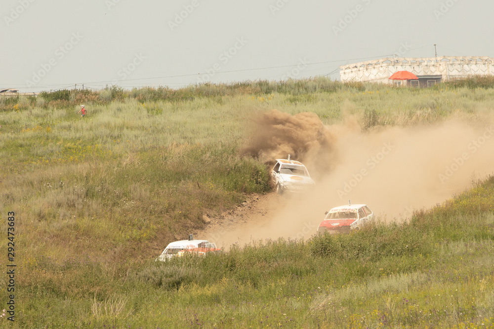 Foto de Traditional rally .The racing car drives into a steep turn ...