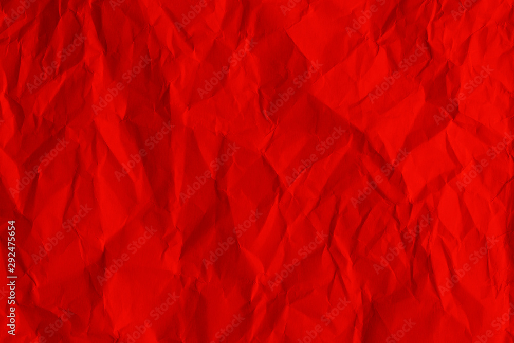 Crumpled sheet of scarlet color paper texture. Red abstract background ...