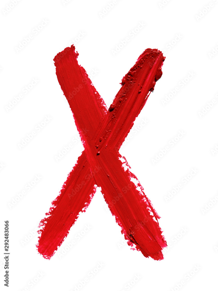 Large letter X of English or Russian alphabet handwritten by dark red ...