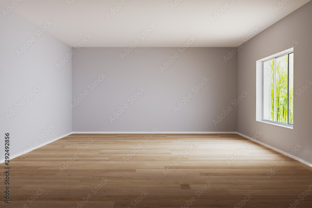 Empty room for mockup. Empty room with light wall and wooden floor.3d ...