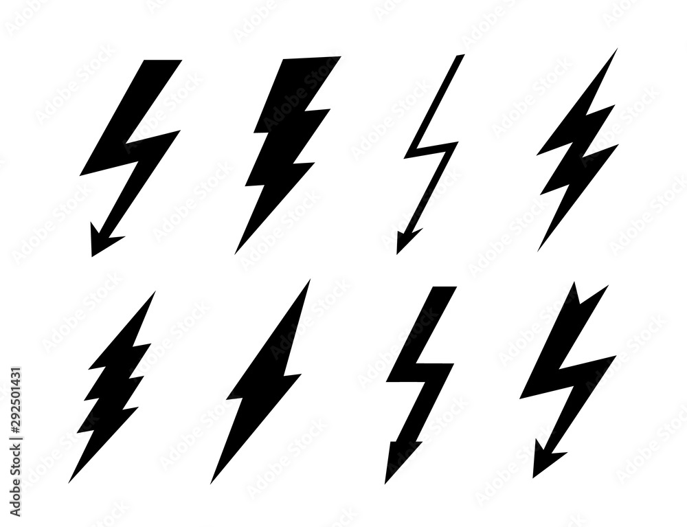 Set Lightning bolt. Flat thunderbolt signs, vector lightning strike ...