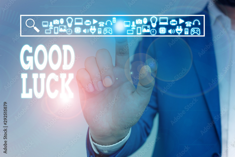 Writing note showing Good Luck. Business concept for A positive fortune ...