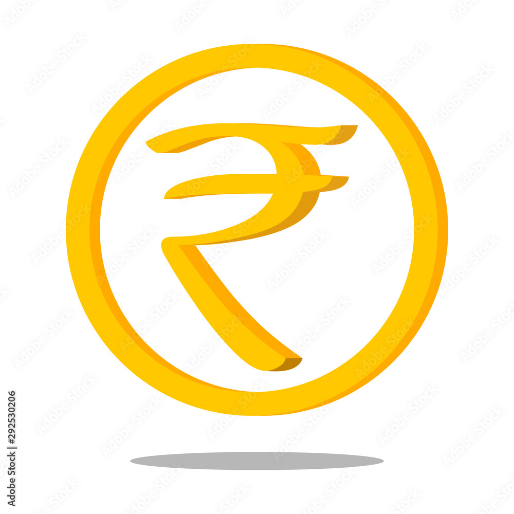 Golden Indian Rupee sign inside a golden circle. Isolated on white ...