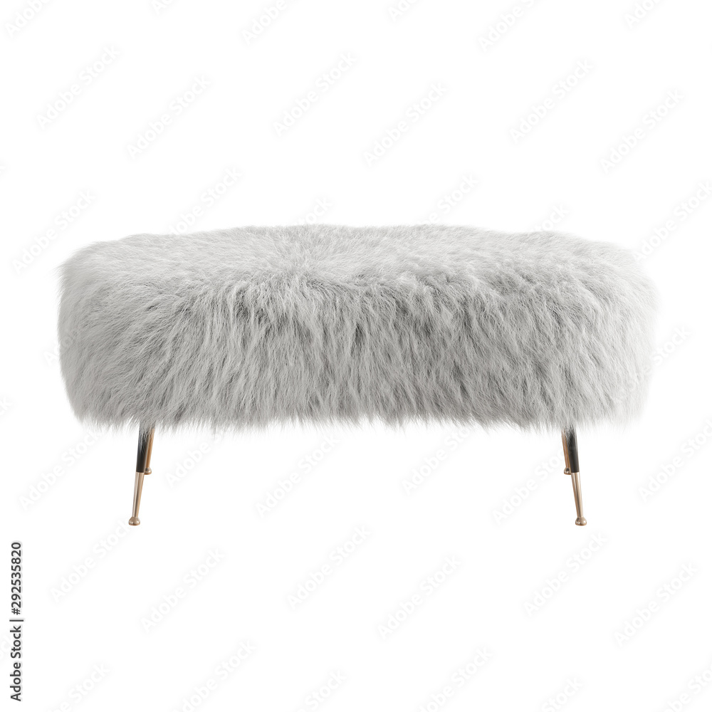 Beautiful white fluffy bench made of wool on an isolated background. 3D ...