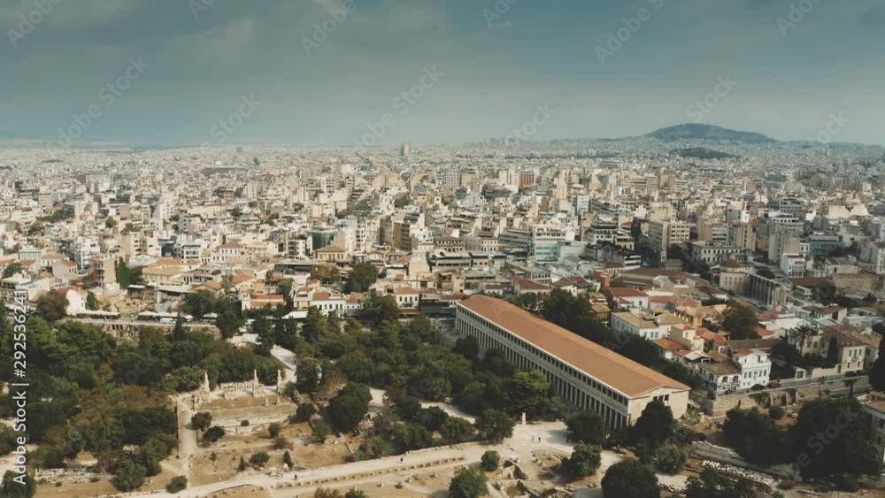 Aerial view of the Stoa of Attalos museum and Ancient Agora of Athens ...