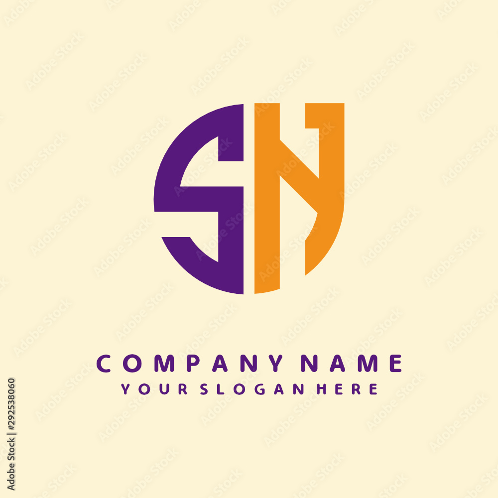 initial letter SN logo purple, orange. Monogram Vector Logo Stock ...