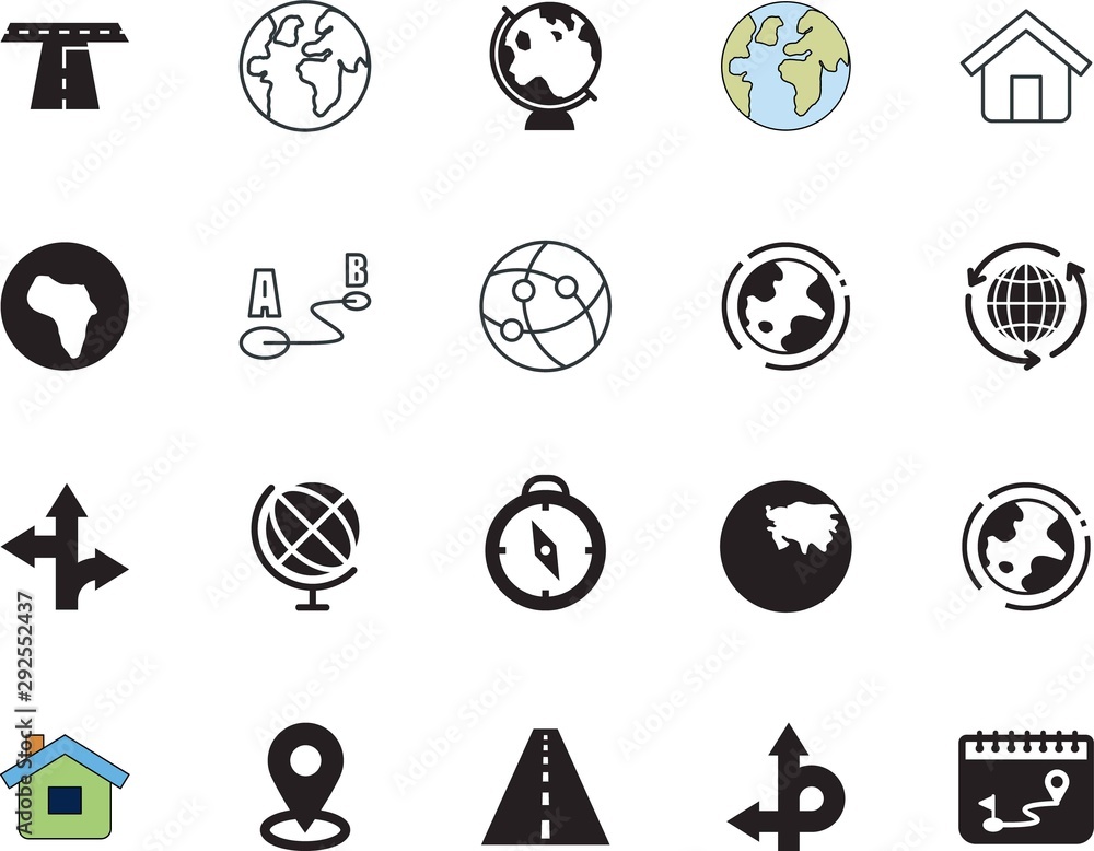 map vector icon set such as: ocean, local, road-map, coverage ...