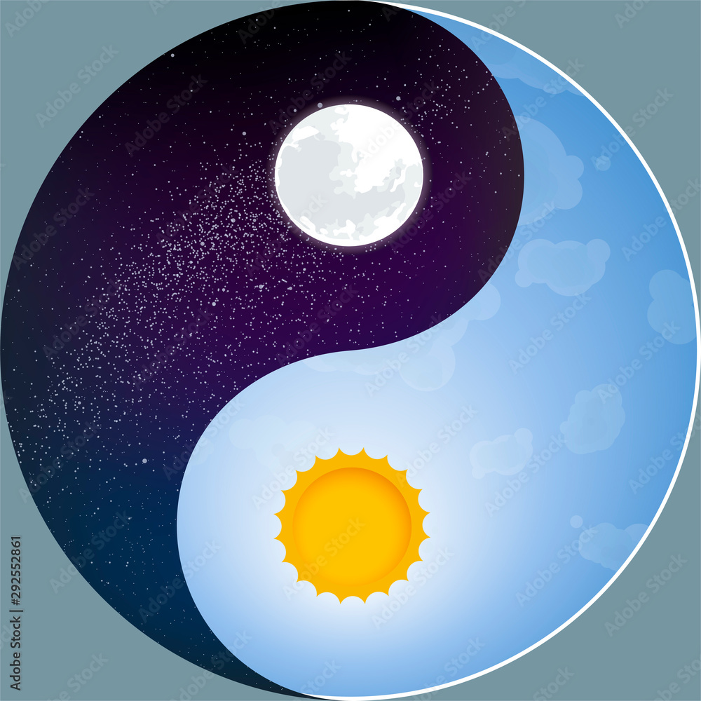Nature yin yang with sun and moon. Night and day. Stock Vector | Adobe ...