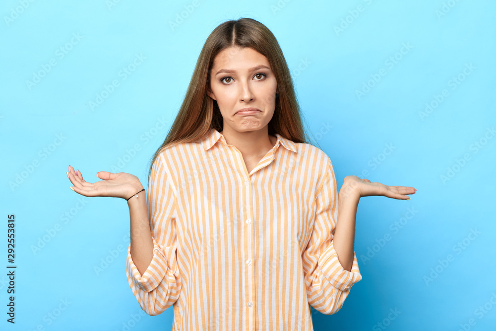Doubtful Shocked Girl Shrugging Shoulders She Doesnt Know How To