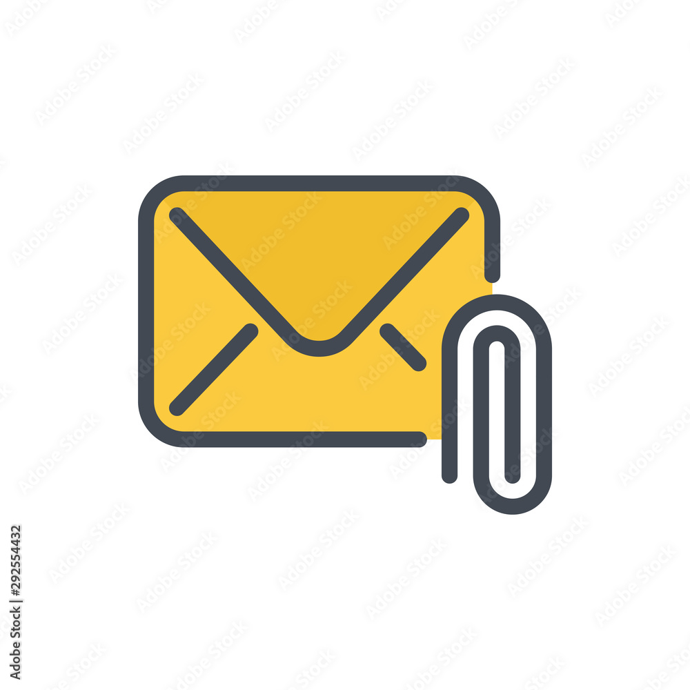 Mail attachment color line icon. Email with attached file vector ...