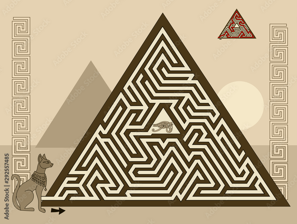 Logical puzzle game with labyrinth for children and adults. Find the way in pyramid to ancient ...