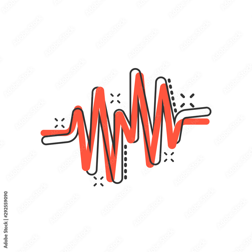 Sound wave icon in comic style. Heart beat vector cartoon illustration ...