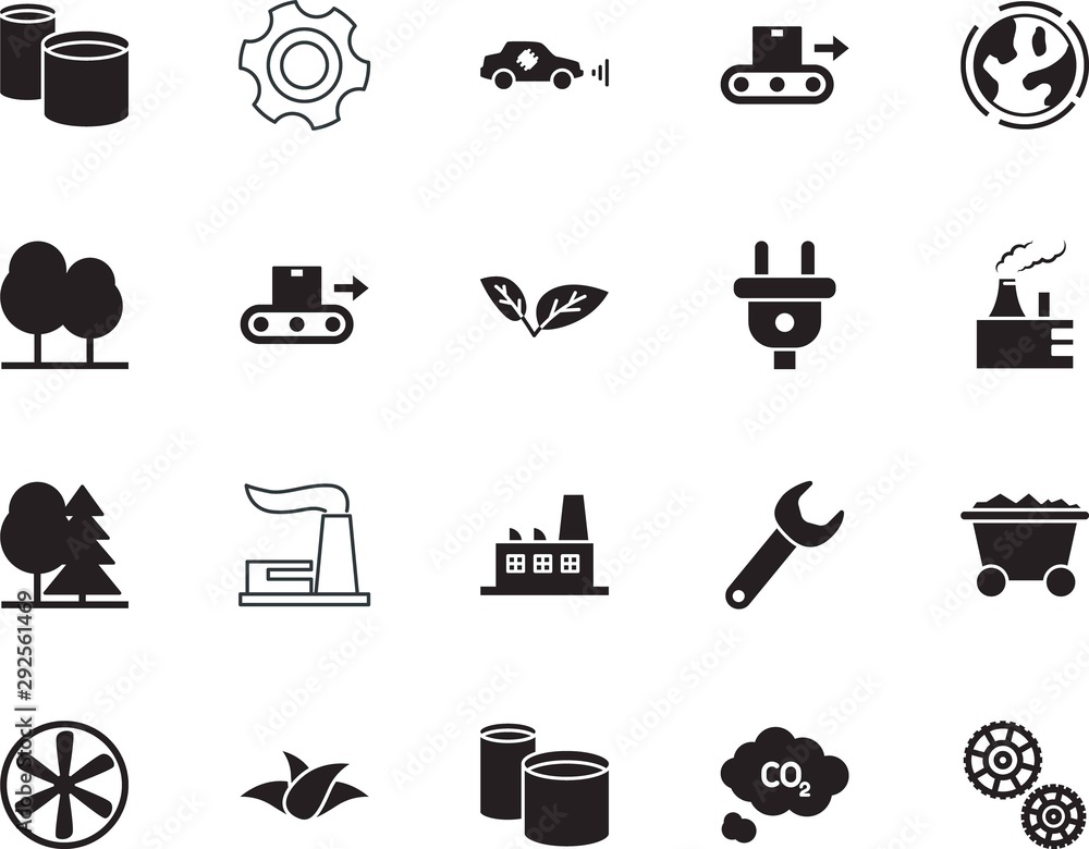 factory vector icon set such as: plug, cold, clock, network, tool ...