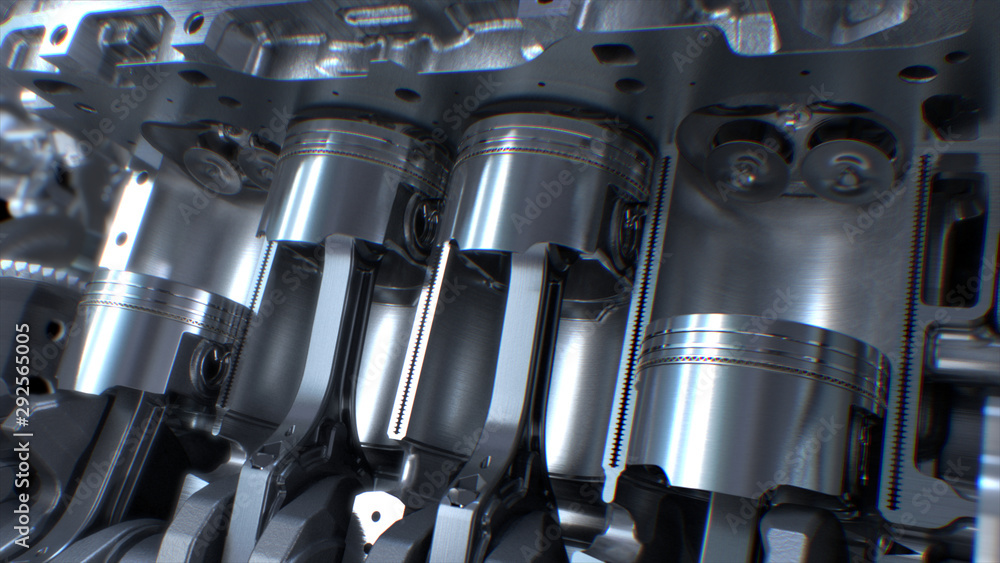 Piston ignition time of car engine, Car Engine inside, valves and ...